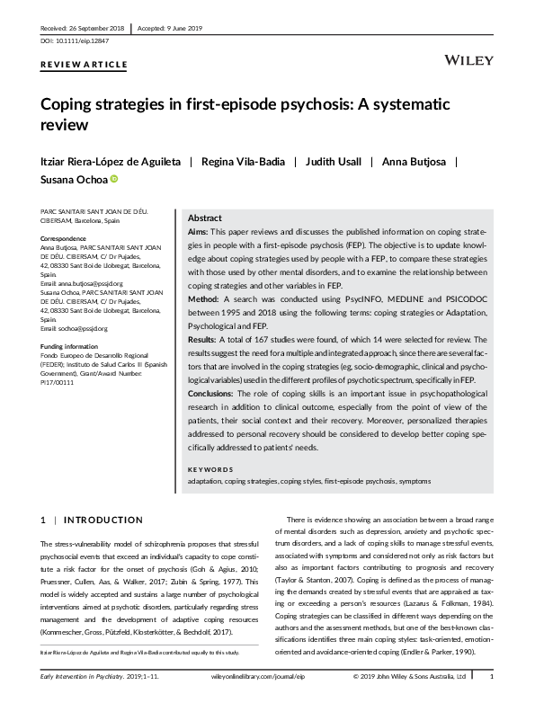 (PDF) Coping strategies in first‐episode psychosis: A systematic review