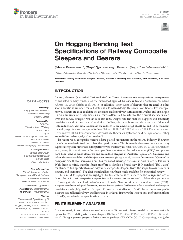 (PDF) On Hogging Bending Test Specifications of Railway Composite ...