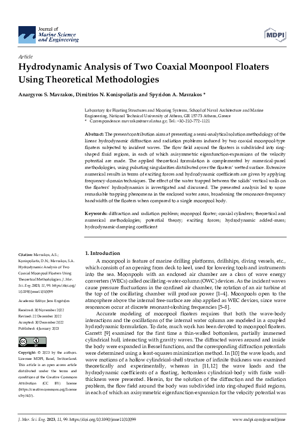 (PDF) Hydrodynamic Analysis of Two Coaxial Moonpool Floaters Using Theoretical Methodologies