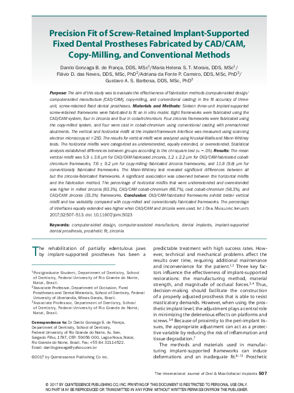 (PDF) Precision Fit of Screw-Retained Implant-Supported Fixed Dental ...