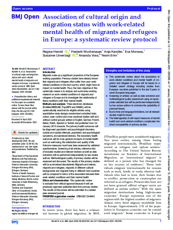 (PDF) Association of cultural origin and migration status with work-related mental health of ...