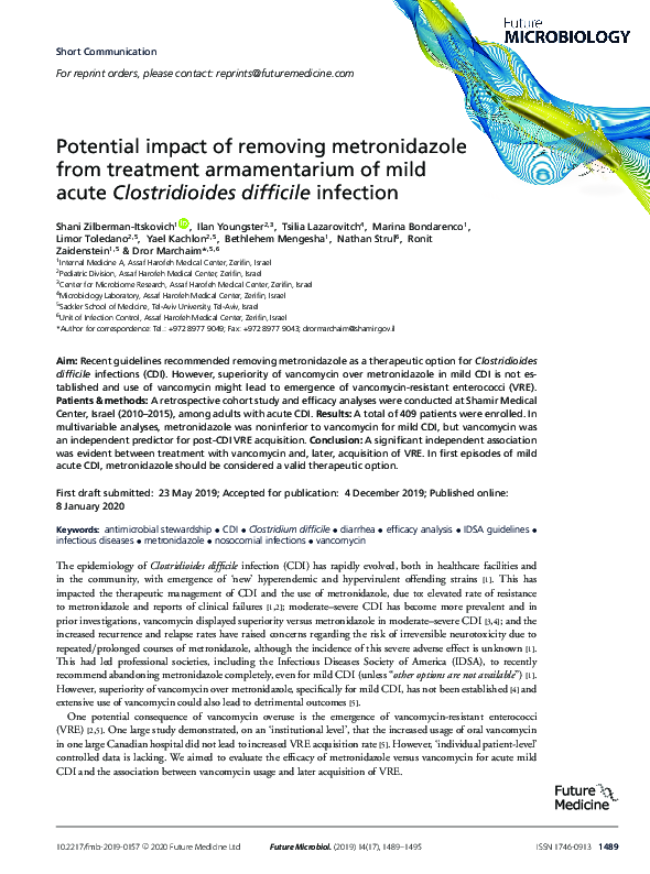 (PDF) Potential impact of removing metronidazole from treatment ...