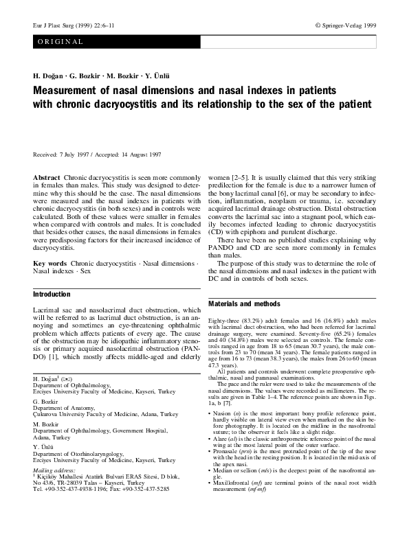 (PDF) Measurement of nasal dimensions and nasal indexes in patients ...