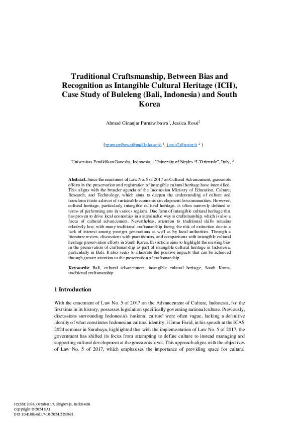 (PDF) Traditional Craftsmanship, Between Bias and Recognition as Intangible Cultural Heritage ...