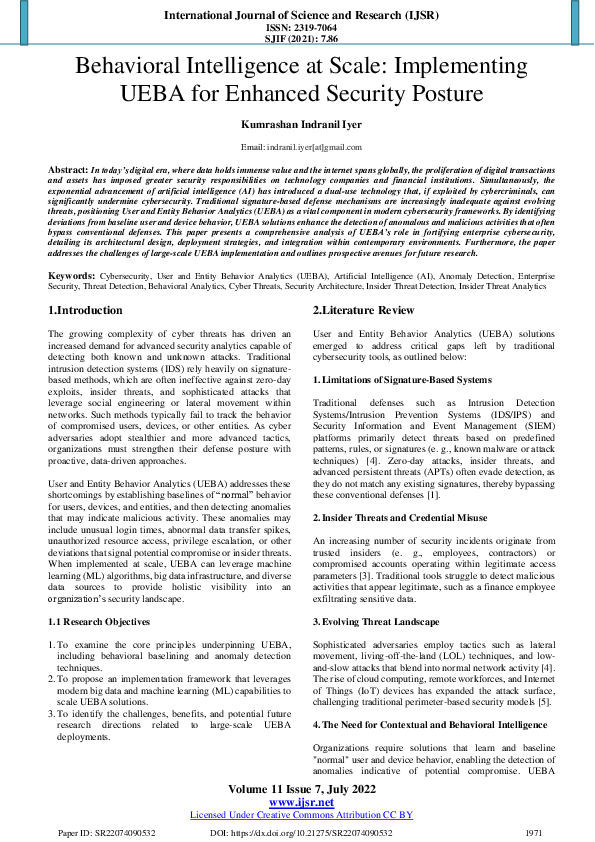 (PDF) Behavioral Intelligence at Scale: Implementing UEBA for Enhanced ...