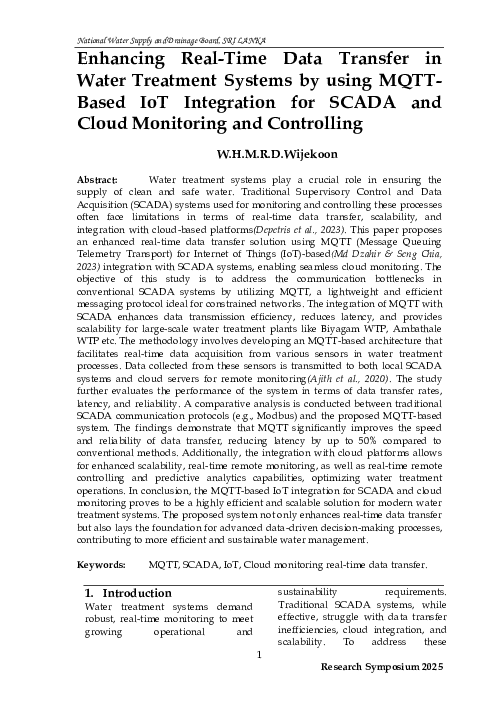 (PDF) Enhancing Real-Time Data Transfer in Water Treatment Systems by ... (PDF) Enhancing Real-Time Data Transfer in Water Treatment Systems by ...