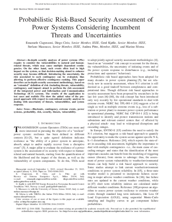 (PDF) Probabilistic risk-based security assessment for power systems with wind power generation