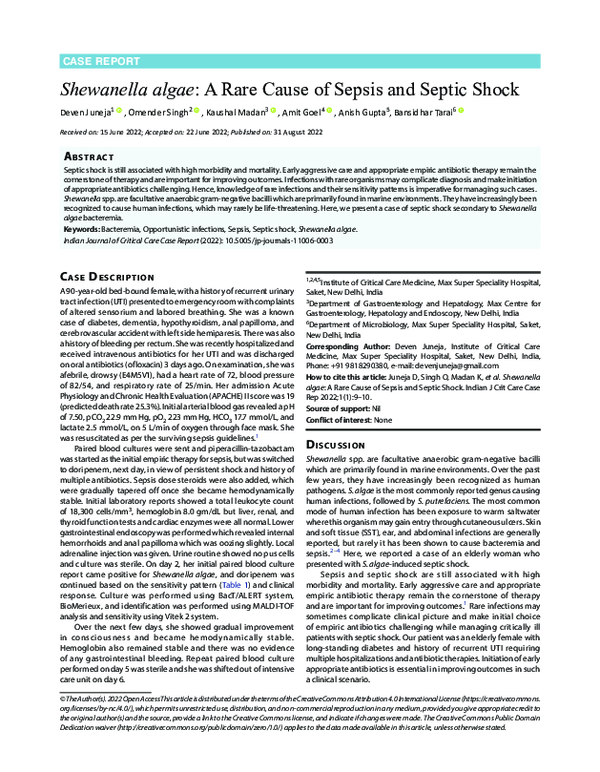 (PDF) Shewanella algae: A Rare Cause of Sepsis and Septic Shock