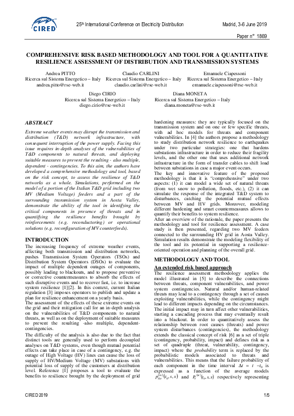(PDF) Comprehensive risk based methodology and tool for a quantitative resilience assessment of ...