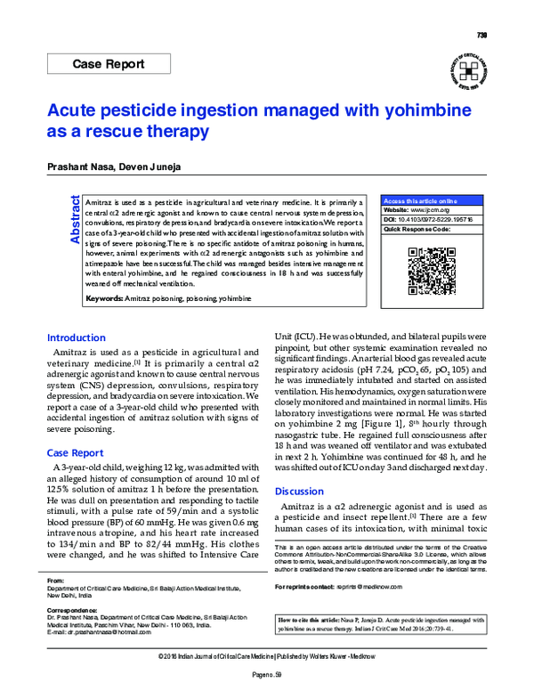 (PDF) Acute pesticide ingestion managed with yohimbine as a rescue therapy