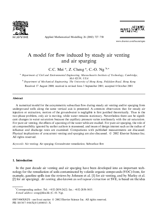 (PDF) A model for flow induced by steady air venting and air sparging