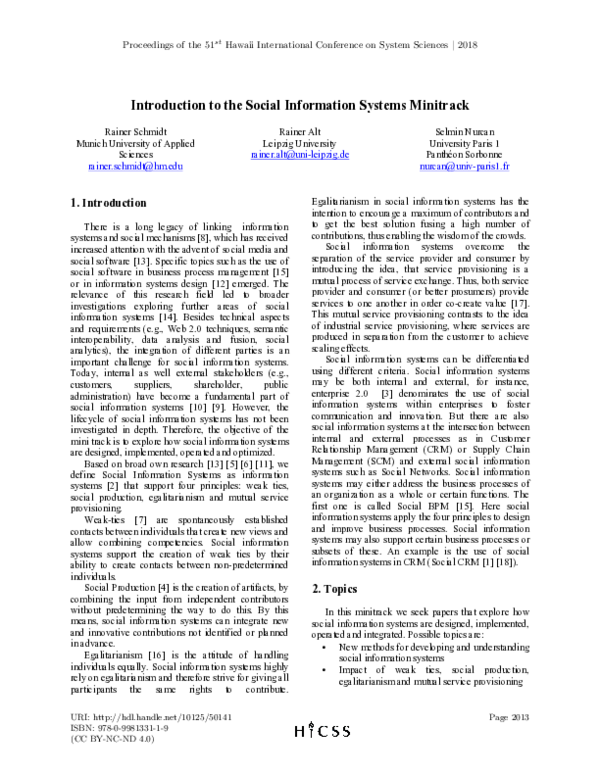 (PDF) Introduction to the Minitrack on Social Information Systems