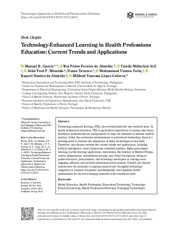 (PDF) Technology-Enhanced Learning in Health Professions Education: Current Trends and Applications
