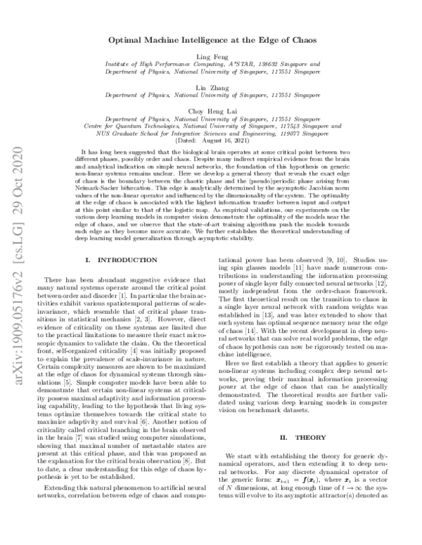 (PDF) Optimal Machine Intelligence at the Edge of Chaos