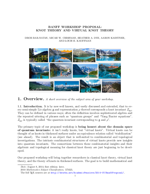 (PDF) Banff Workshop Proposal: Knot Theory and Virtual Knot Theory