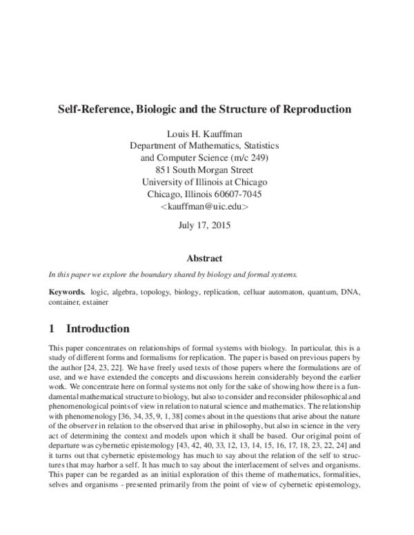 (PDF) Self-reference, biologic and the structure of reproduction