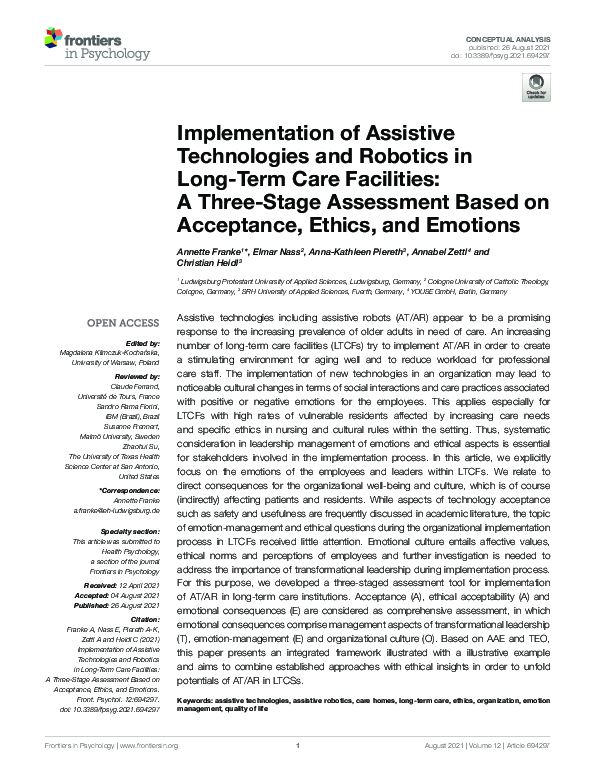 (PDF) Implementation of Assistive Technologies and Robotics in Long ...