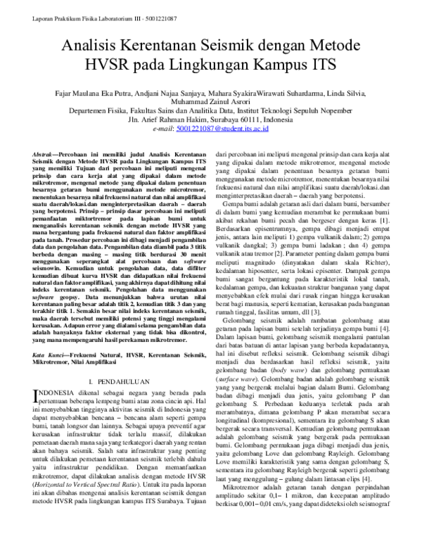 (PDF) Analisis Kerentanan Seismik dengan Metode HVSR pada Lingkungan ...