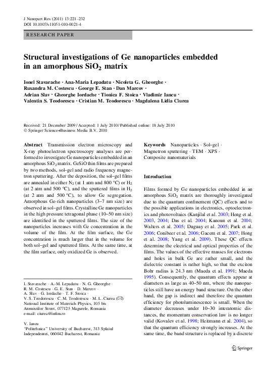 Pdf Structural Investigations Of Ge Nanoparticles Embedded In An Amorphous Sio2 Matrix