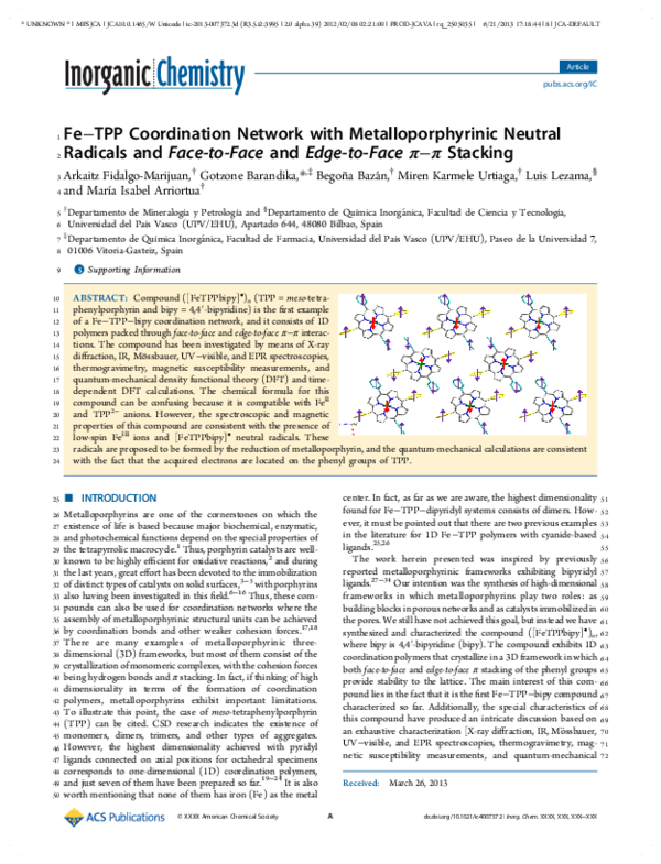 (PDF) Fe–TPP Coordination Network with Metalloporphyrinic Neutral Radicals and Face-to-Face and ...