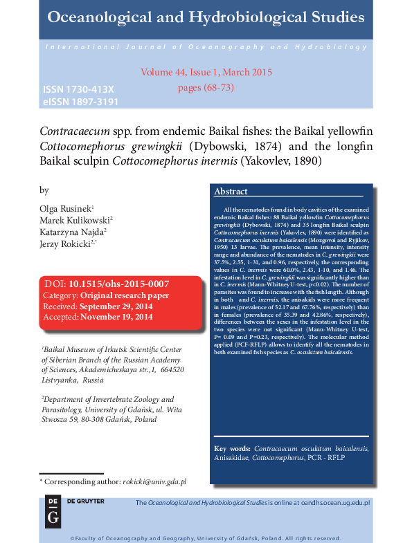 (PDF) Contracaecum spp. from endemic Baikal fishes: the Baikal ...