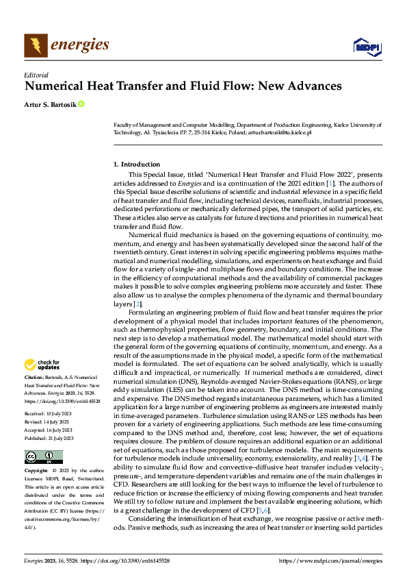 (PDF) Numerical Heat Transfer and Fluid Flow: New Advances