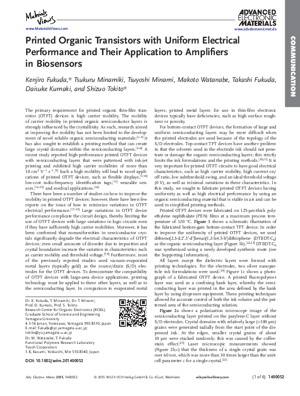 (PDF) Printed Organic Transistors with Uniform Electrical Performance ...