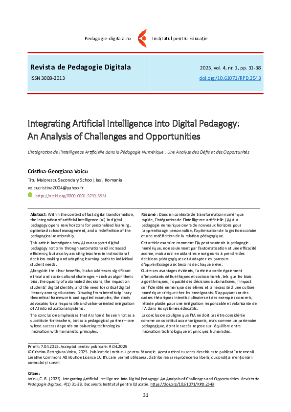 (PDF) Integrating Artificial Intelligence into Digital Pedagogy: An Analysis of Challenges and ...
