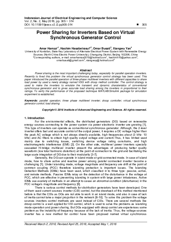 (PDF) Power Sharing for Inverters Based on Virtual Synchronous ...