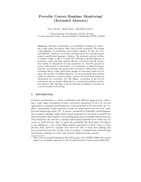(PDF) Provably correct runtime monitoring