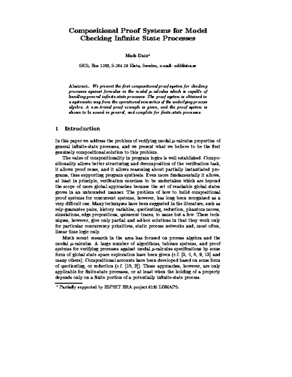 (PDF) Compositional proof systems for model checking infinite state processes