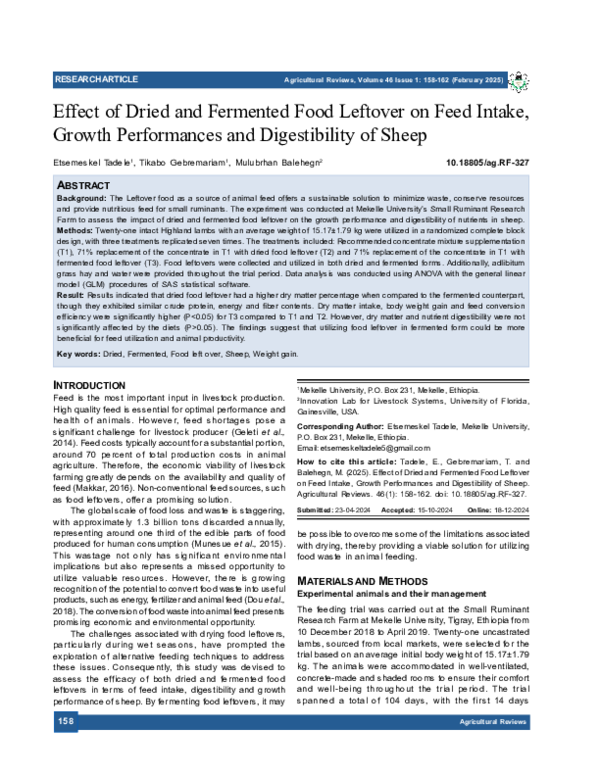 (PDF) Effect of Dried and Fermented Food Leftover on Feed Intake ...
