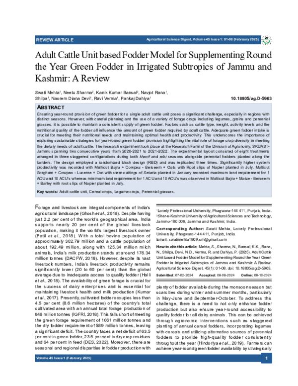 (PDF) Adult Cattle Unit based Fodder Model for Supplementing Round the ...
