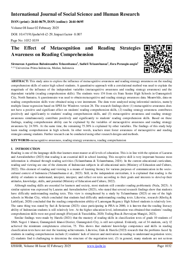 (PDF) The Effect of Metacognition and Reading Strategies Awareness on ...