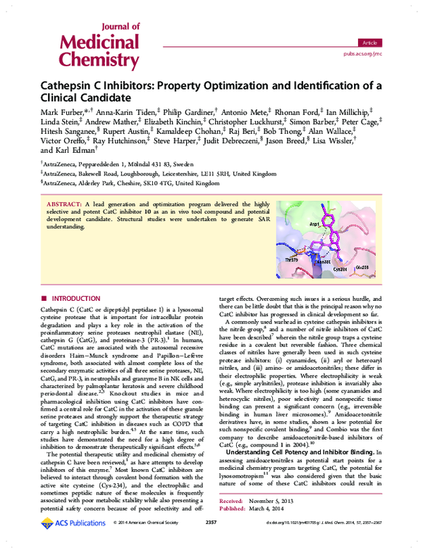 (PDF) Cathepsin C Inhibitors: Property Optimization and Identification ...