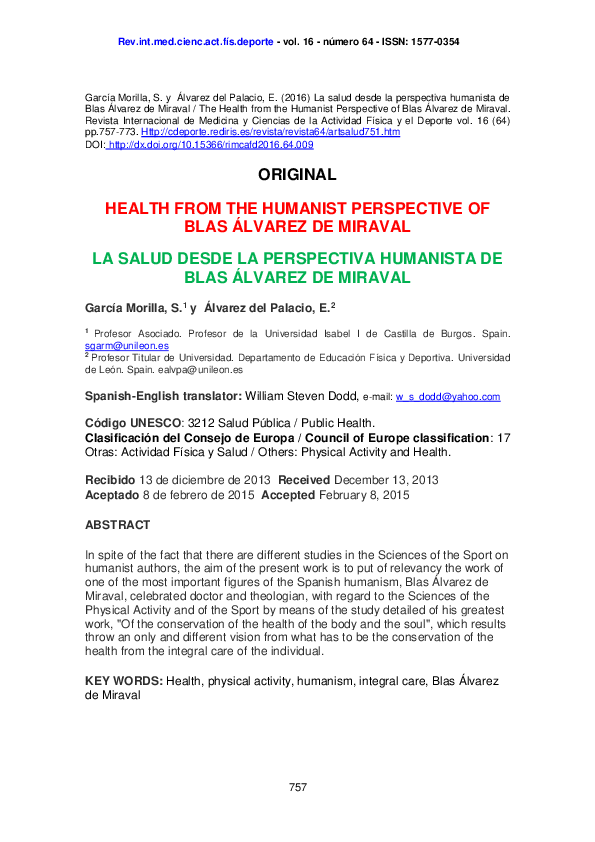 (PDF) La salud desde la perspectiva humanista de Blas Álvarez de ...