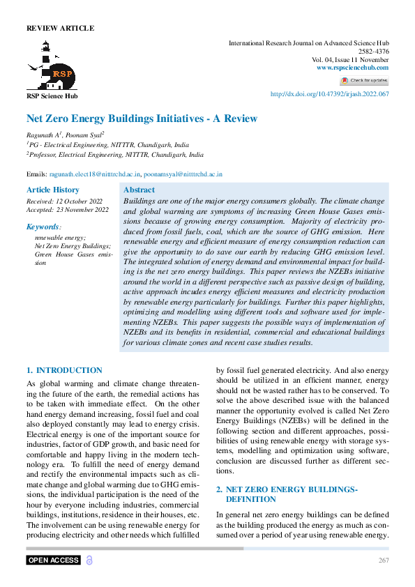 (PDF) Net Zero Energy Buildings Initiatives - A Review