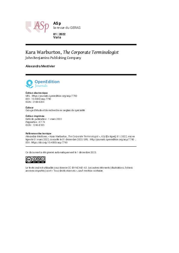 (PDF) Kara Warburton, The Corporate Terminologist