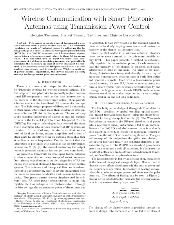 (PDF) Wireless communication with smart photonic antennas using ...