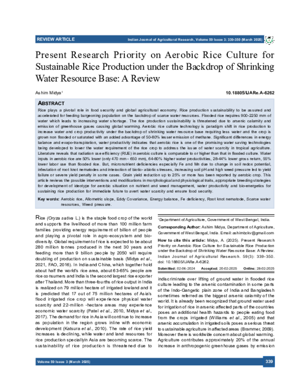 (PDF) Present Research Priority on Aerobic Rice Culture for Sustainable ...