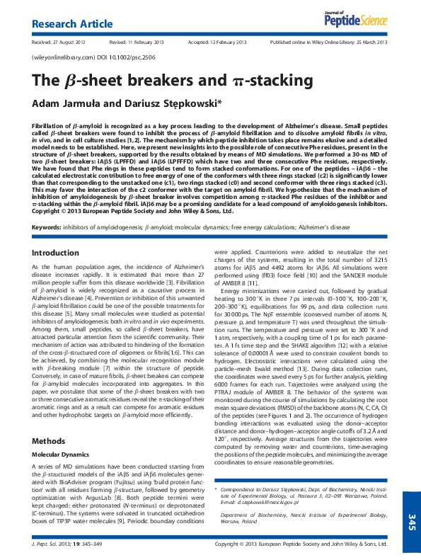 (PDF) The β‐sheet breakers and π‐stacking