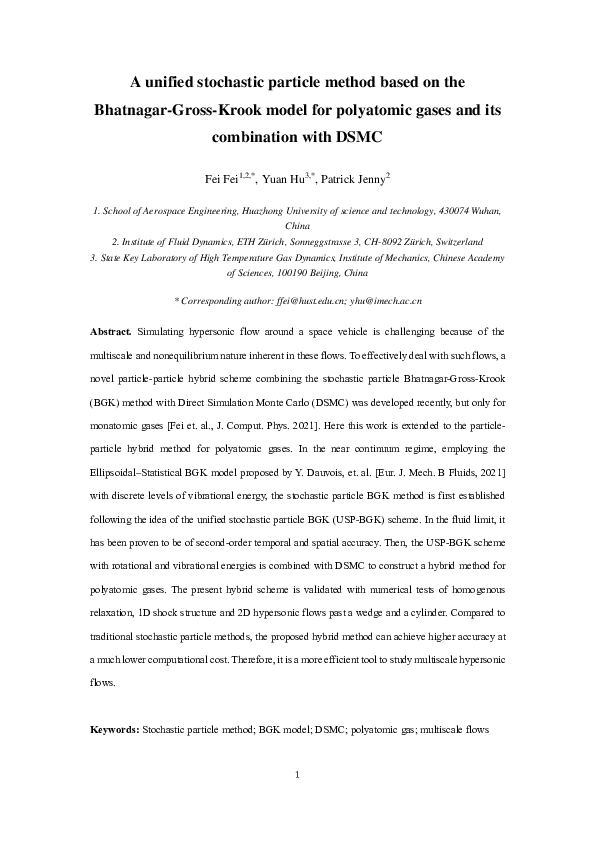 (PDF) A unified stochastic particle method based on the Bhatnagar-Gross-Krook model for ...
