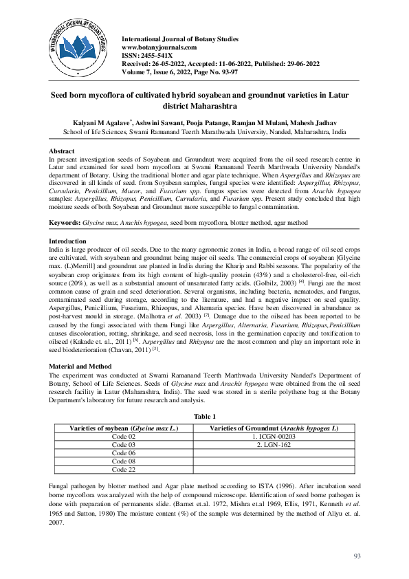 (PDF) Seed born mycoflora of cultivated hybrid soyabean and groundnut varieties in Latur ...