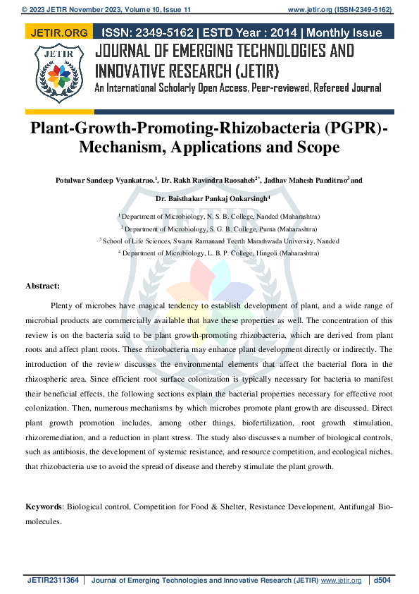 (PDF) Plant-Growth-Promoting-Rhizobacteria (PGPR)-Mechanism, Applications and Scope