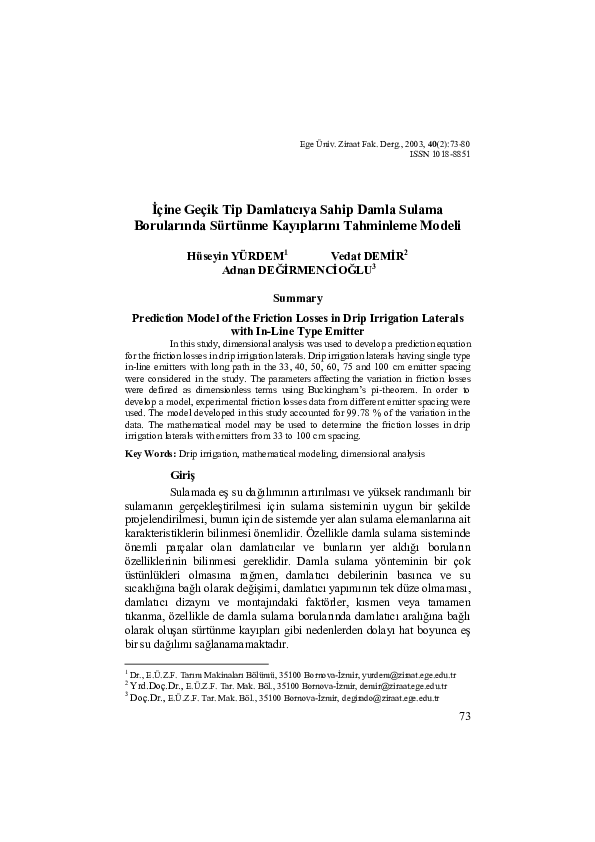 (PDF) İçine Geçik Tip Damlatıcıya Sahip Damla Sulama Borularında ...