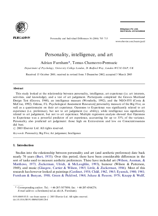 (PDF) Personality, intelligence, and art