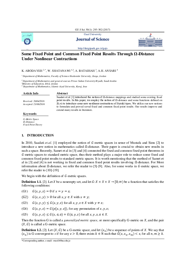 (PDF) Some Fixed Point and Common Fixed Point Results Through Ω-Distance Under Nonlinear ...