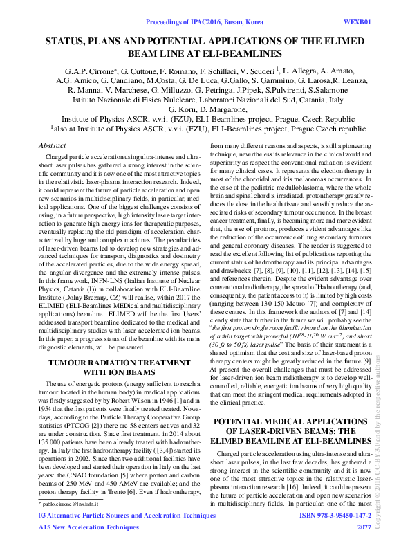 (PDF) Status, plans and potential applications of the ELIMED beam line ...
