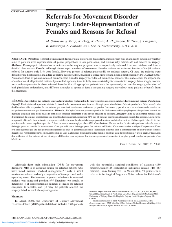 (PDF) Referrals for Movement Disorder Surgery: Under-Representation of ...