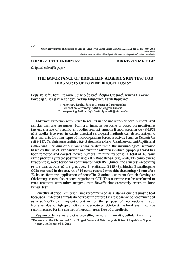 (PDF) The Importance of Brucellin Algeric Skin Test for Diagnosis of ...